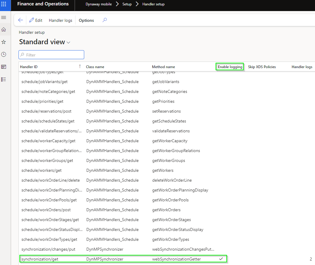 How to enable logging for Dynaway Mobile for Asset Management synchronization?